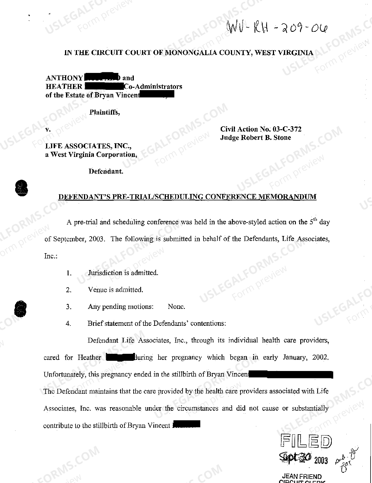 West Virginia Defendant's Pretrial Scheduling Conference Memorandum ...