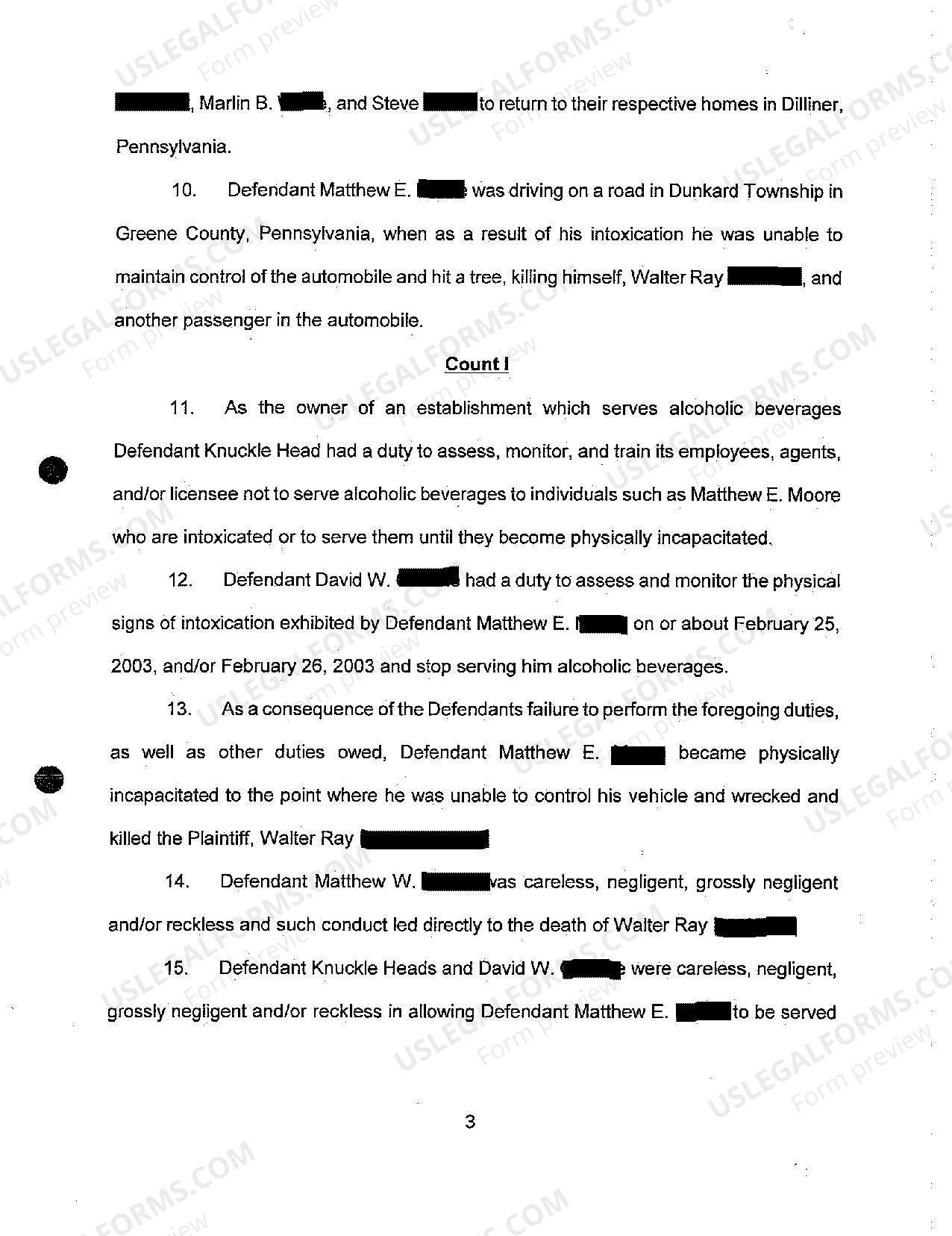 West Virginia Complaint for Wrongful Death regarding Automobile ...