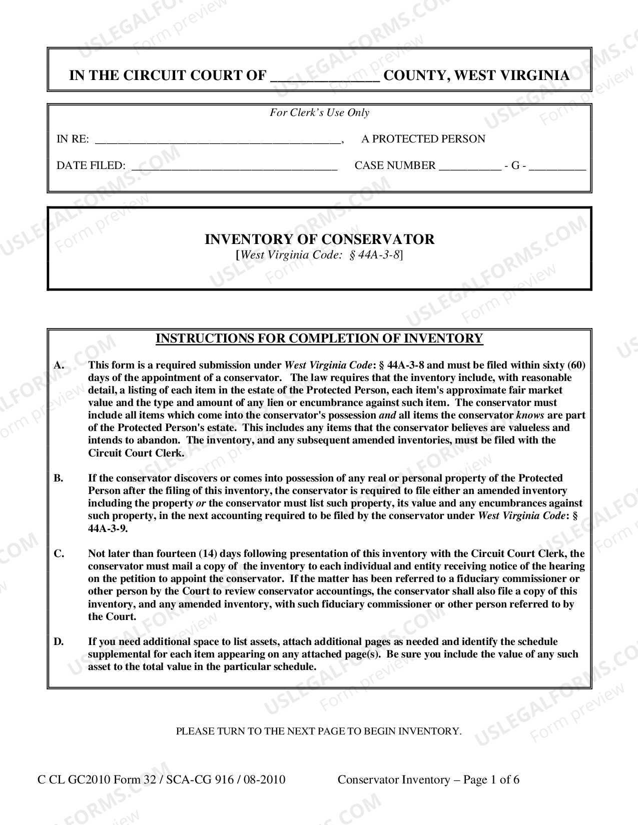 West Virginia Inventory of a Conservator | US Legal Forms