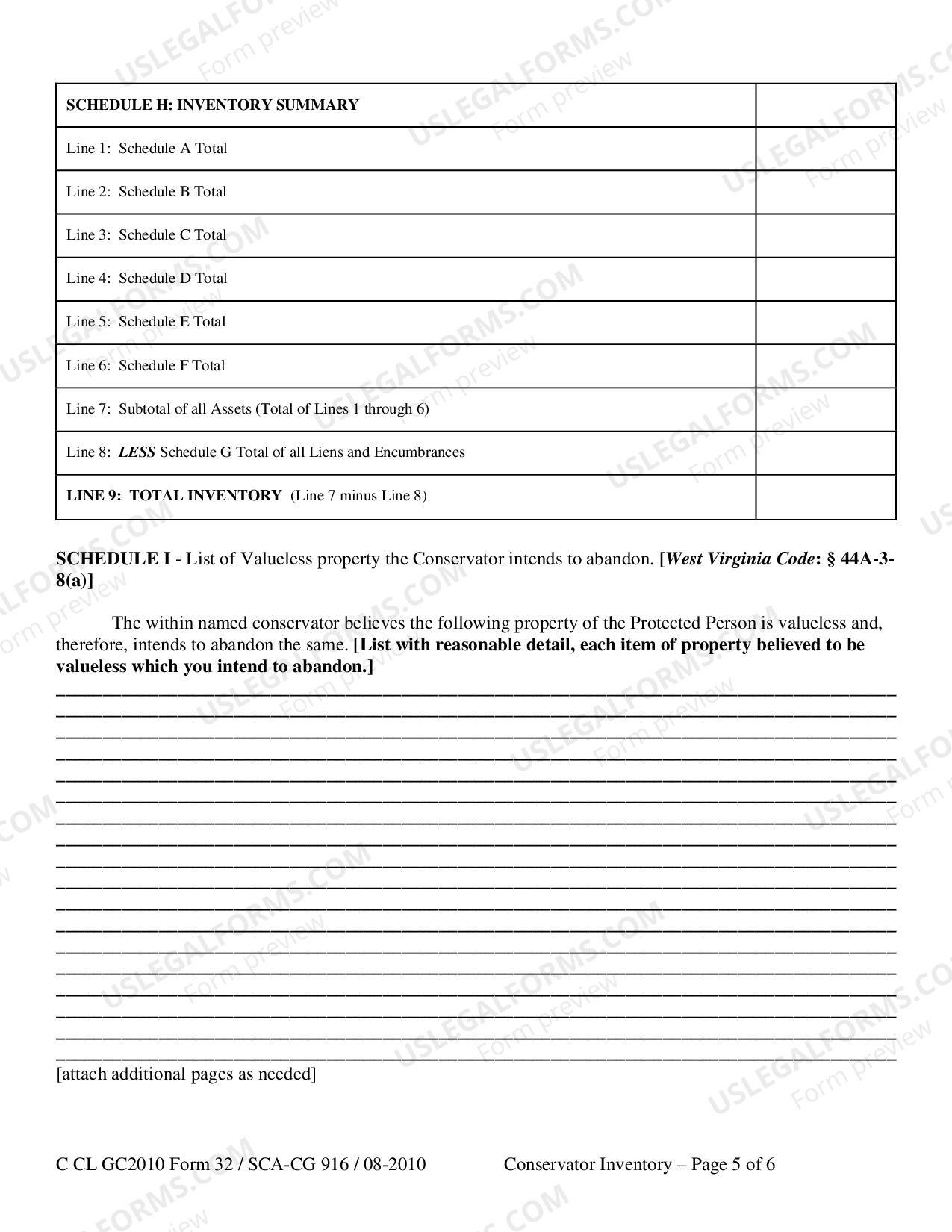 West Virginia Inventory of a Conservator | US Legal Forms