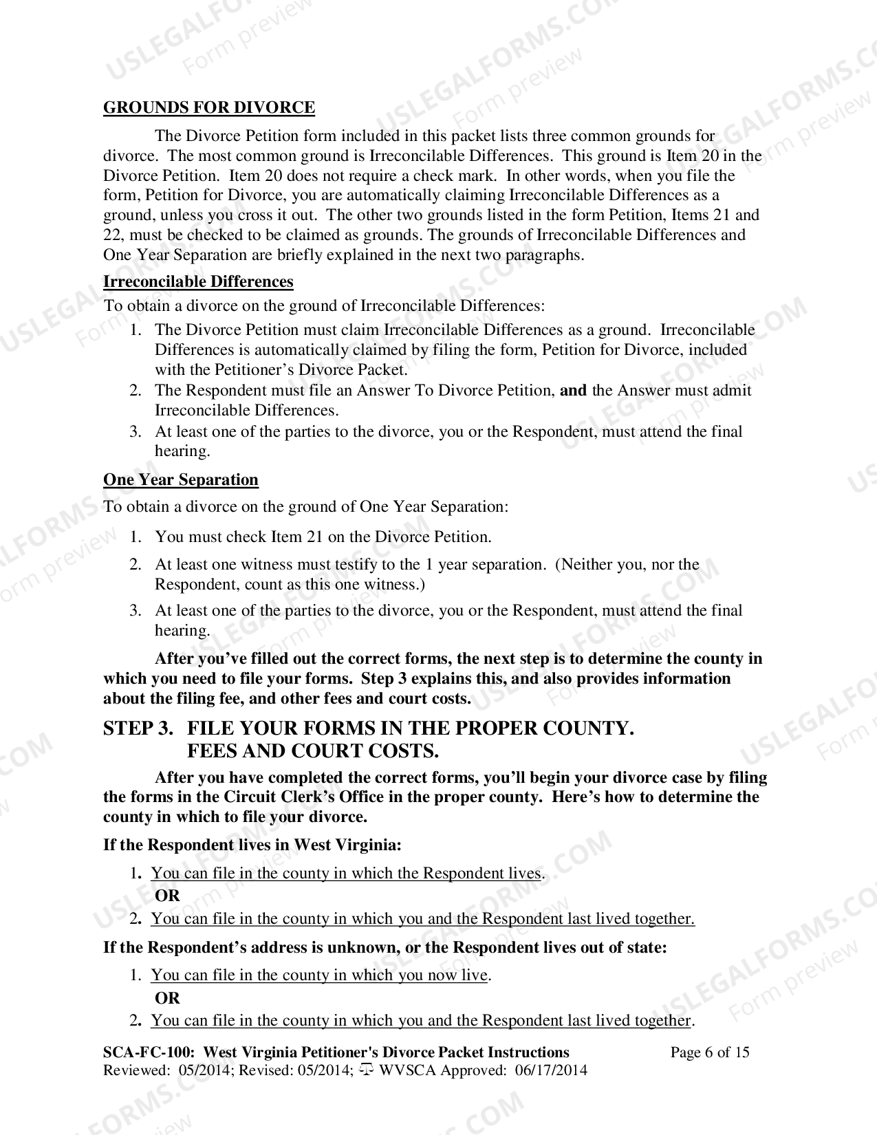 West Virginia Instructions for Completing Divorce Forms - How To File ...