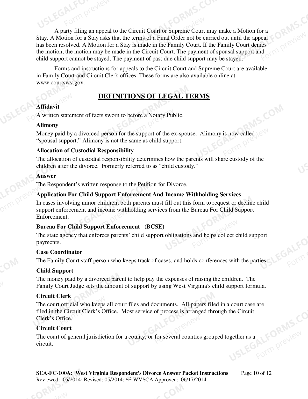 Instructions for Completing West Virginia Divorce Forms (Respondent ...