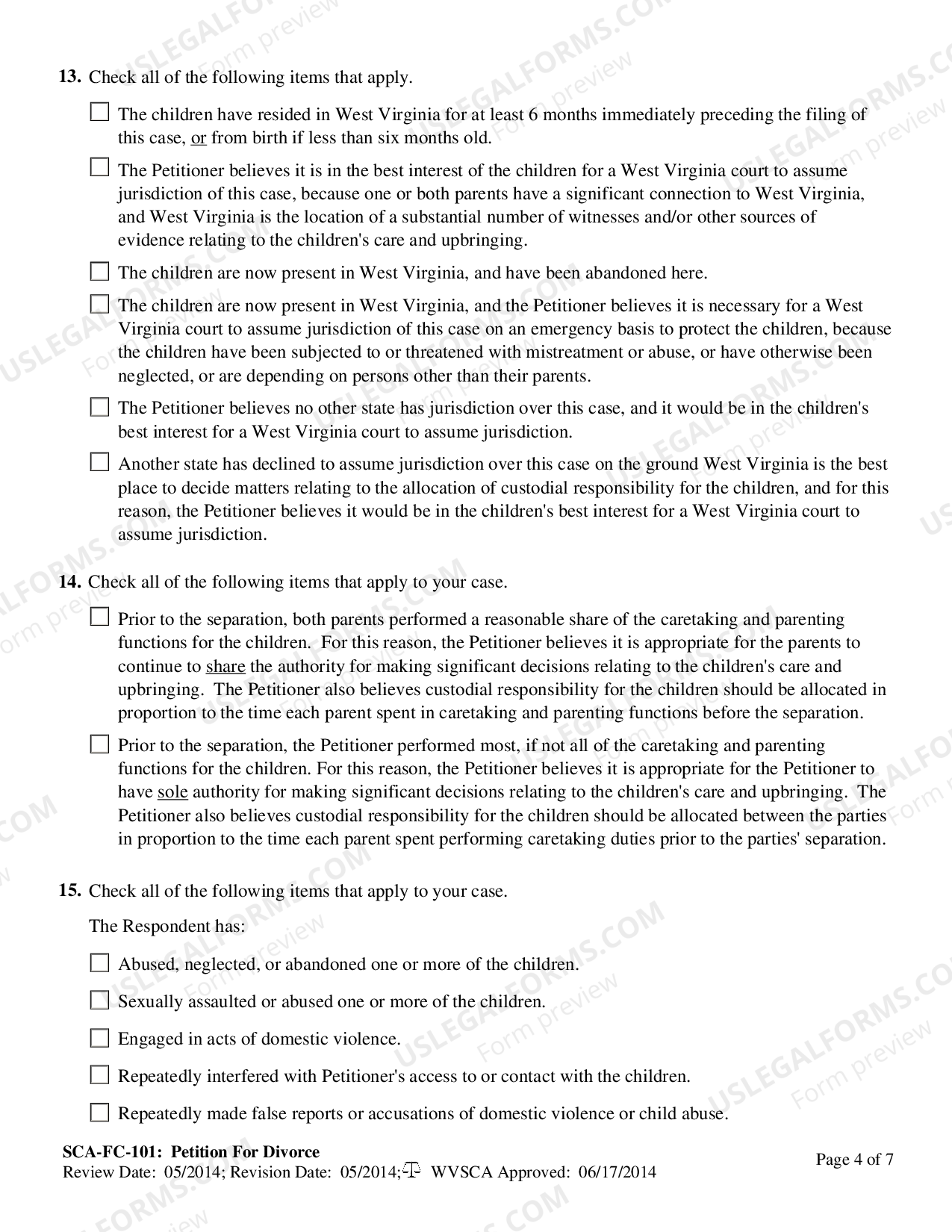 West Virginia Petition for Divorce - with or without children | US ...