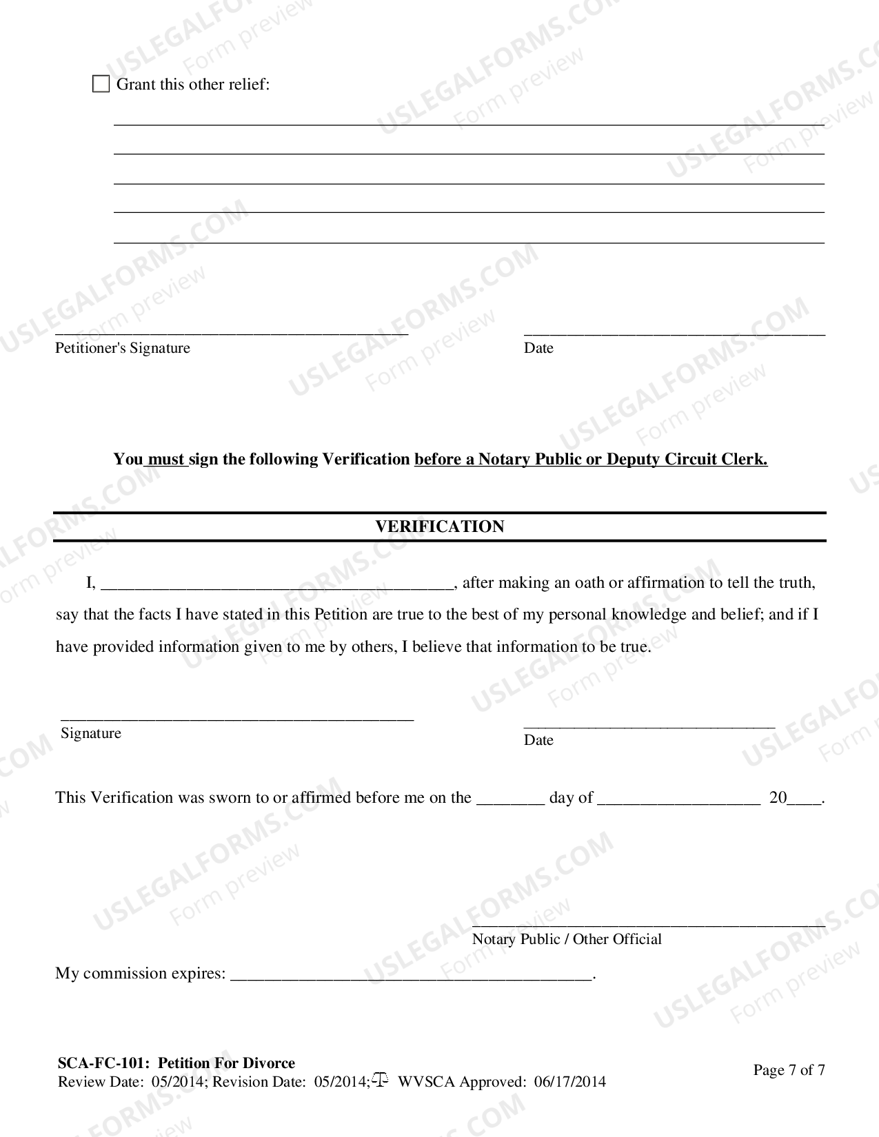 West Virginia Petition for Divorce - with or without children | US ...