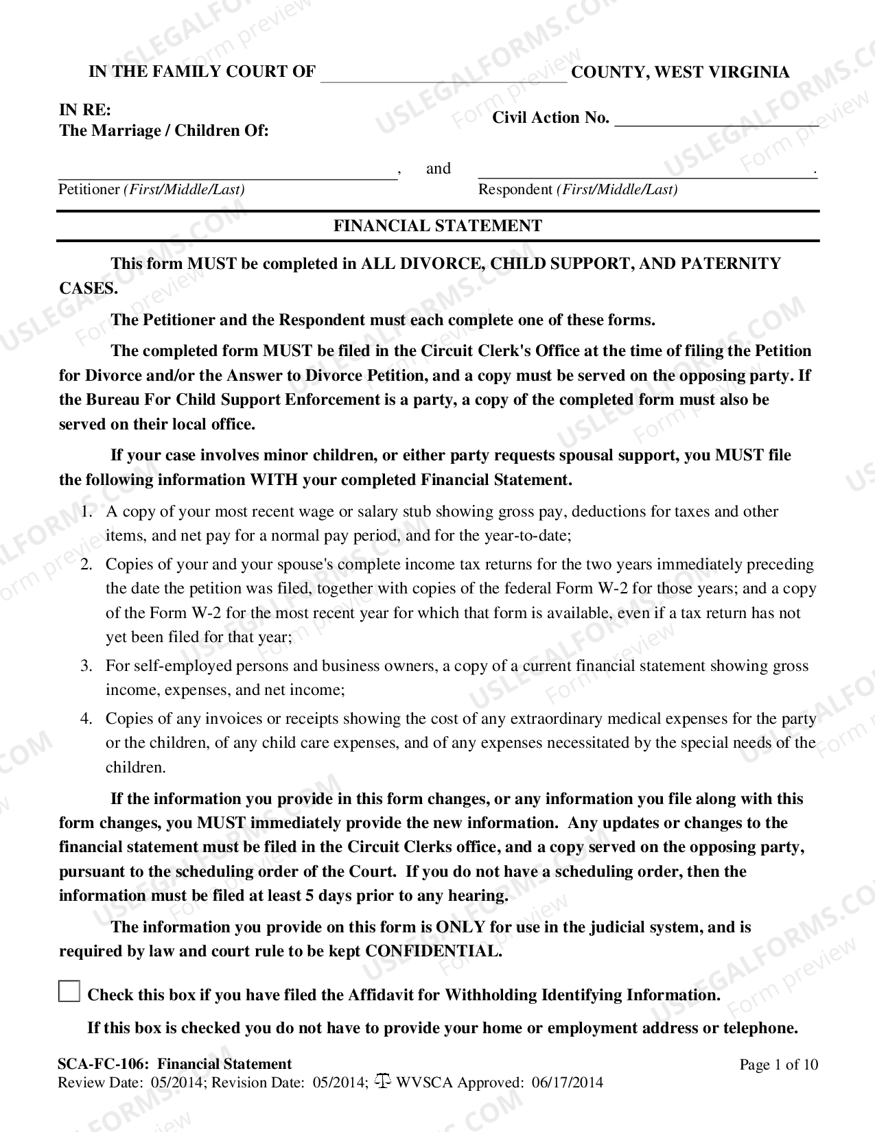 West Virginia Financial Disclosure Statement | US Legal Forms