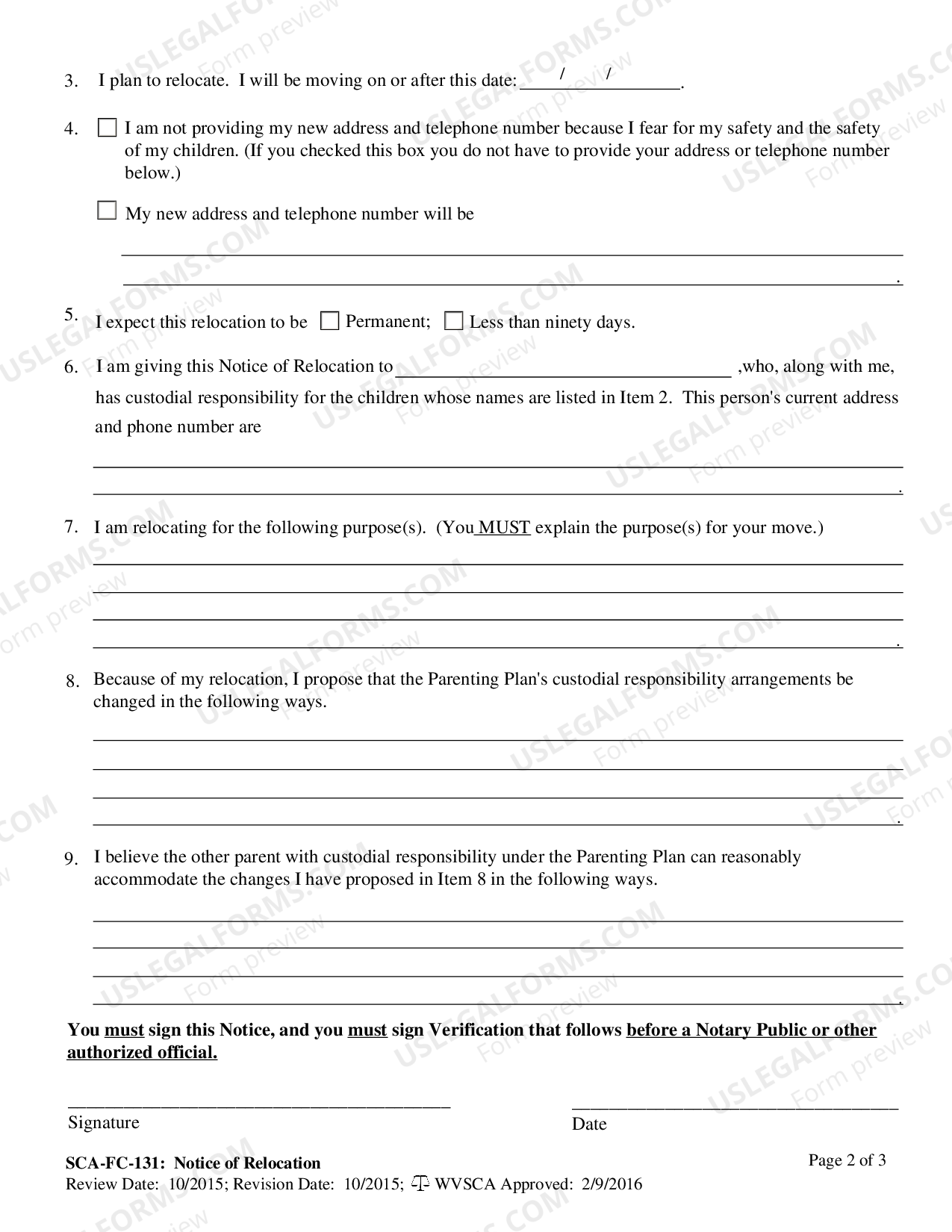 West Virginia Notice of Relocation | US Legal Forms