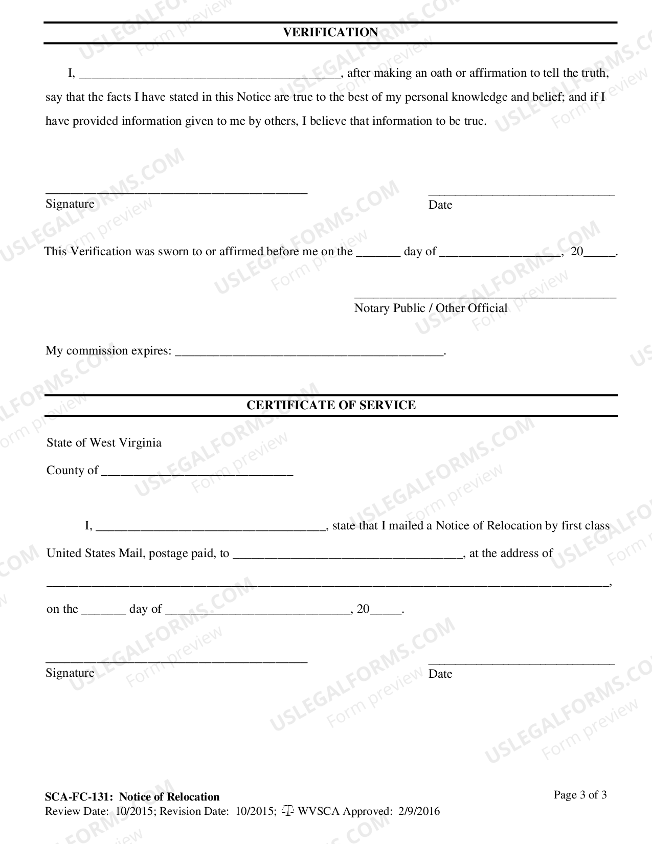 West Virginia Notice of Relocation | US Legal Forms