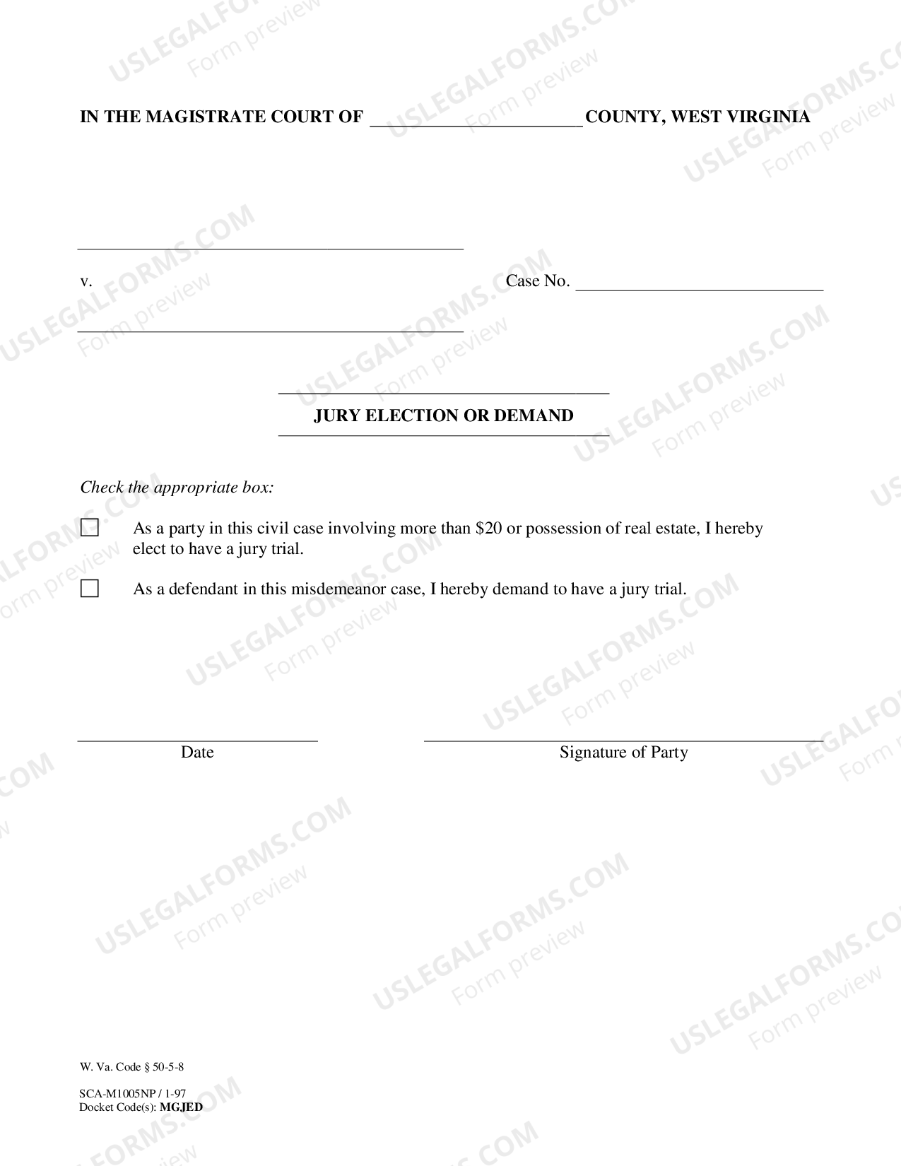 West Virginia Jury Election Or Demand | US Legal Forms