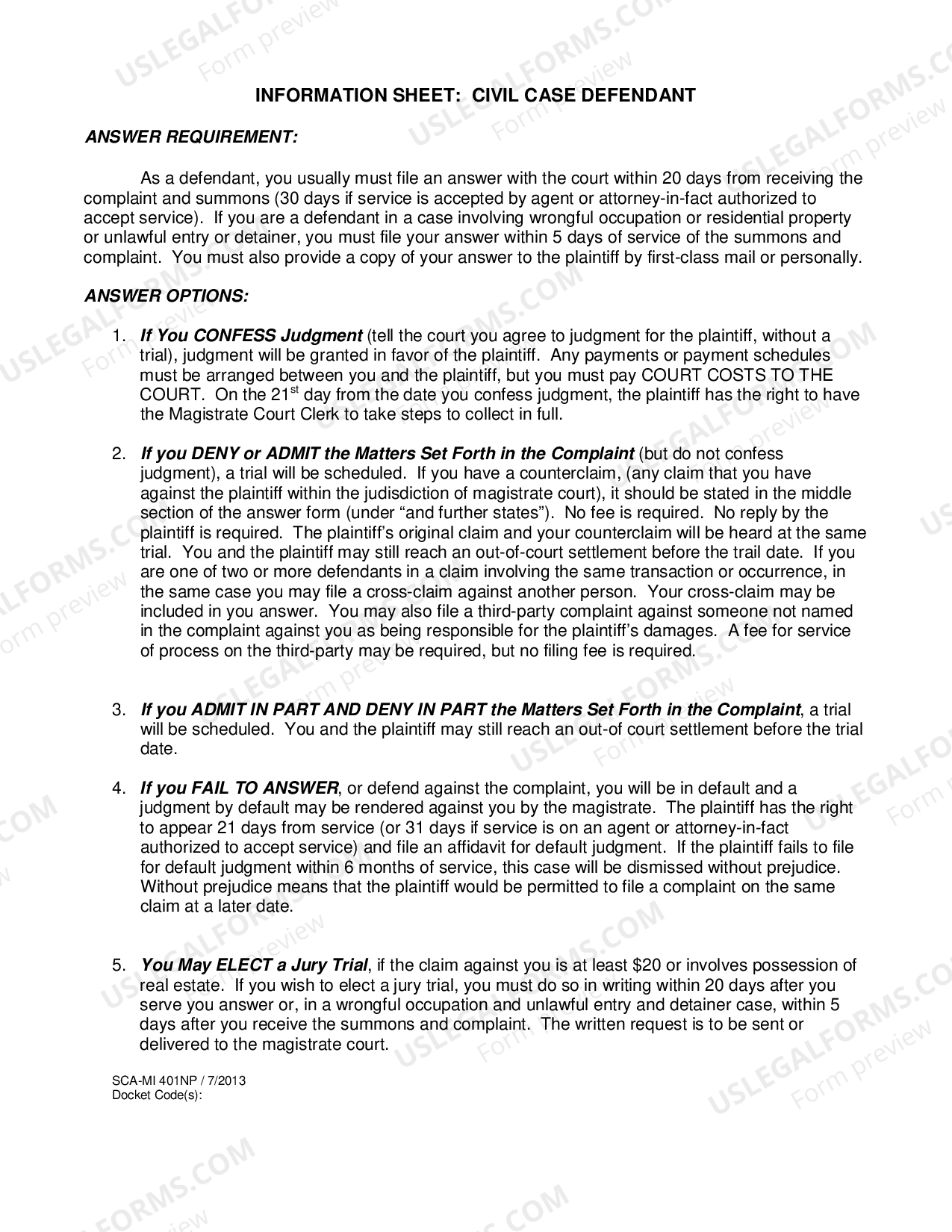 West Virginia Information Sheet for Civil Case Defendant | US Legal Forms