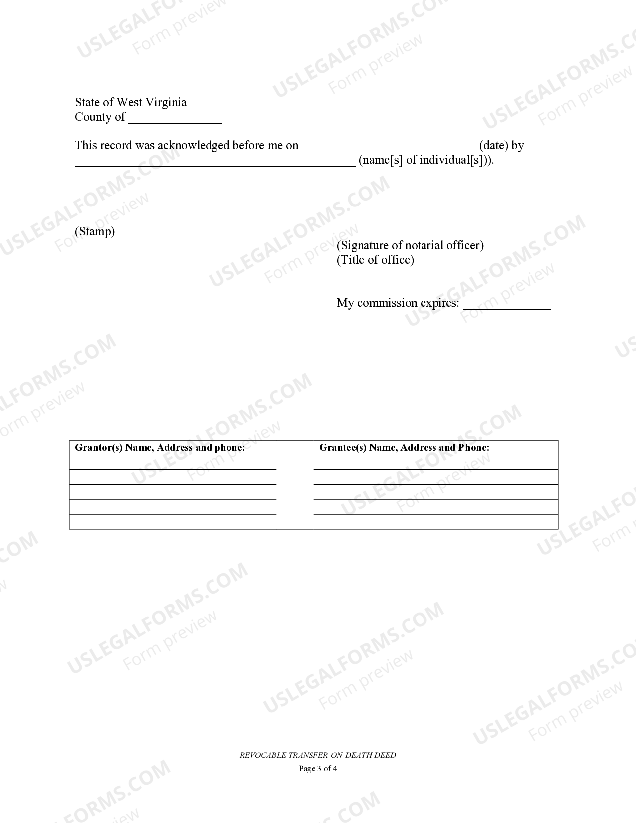 West Virginia Transfer on Death Deed or TOD - Beneficiary Deed for Individual to a Husband and ...