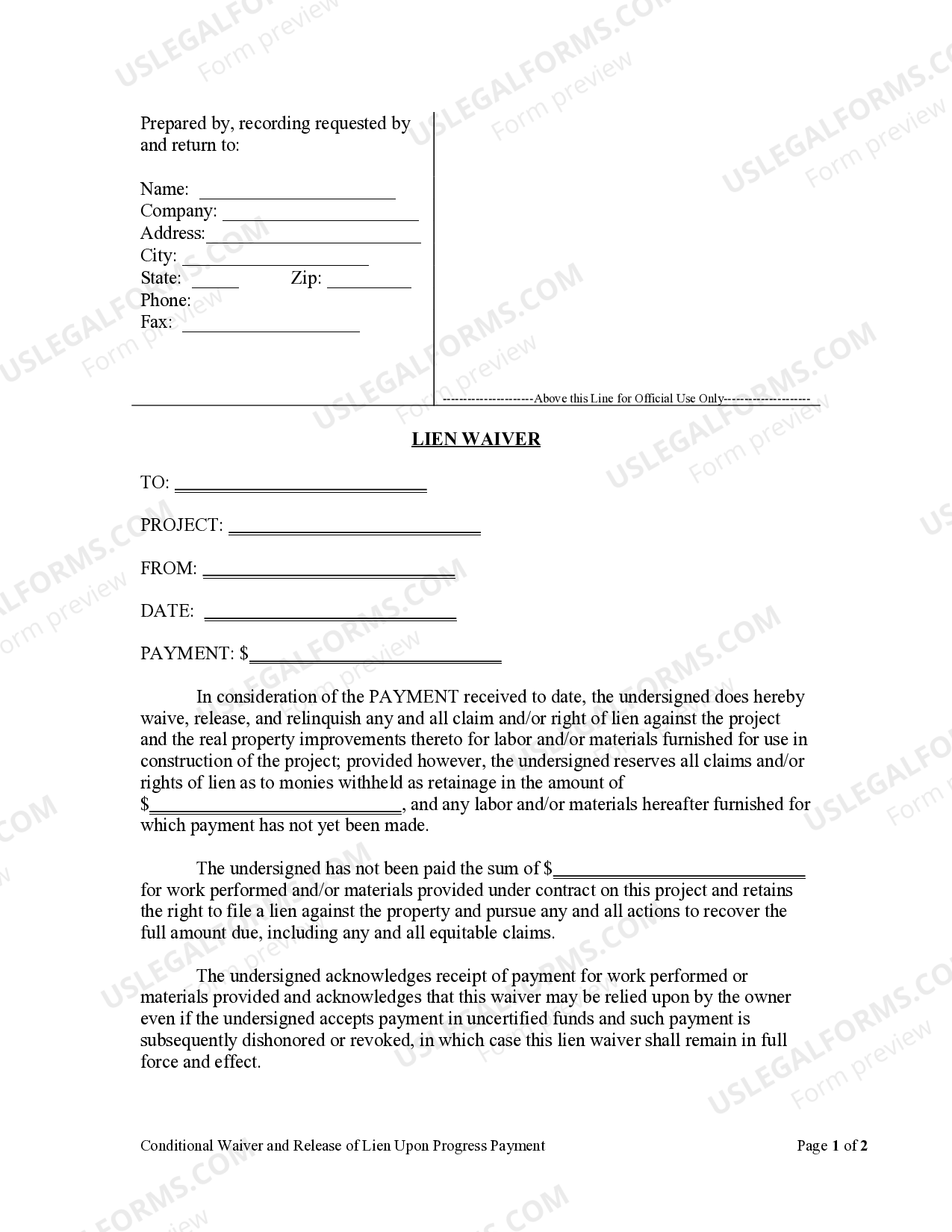 Wyoming Lien Waiver - Wyoming Lien Release Form | US Legal Forms