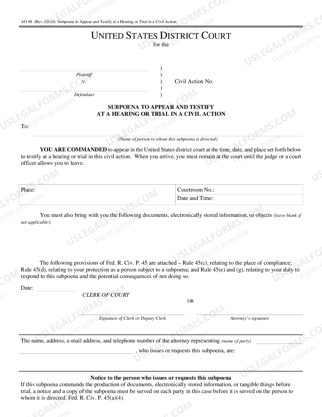 Wyoming Subpoena in a Civil Case - Subpoena Template | US Legal Forms