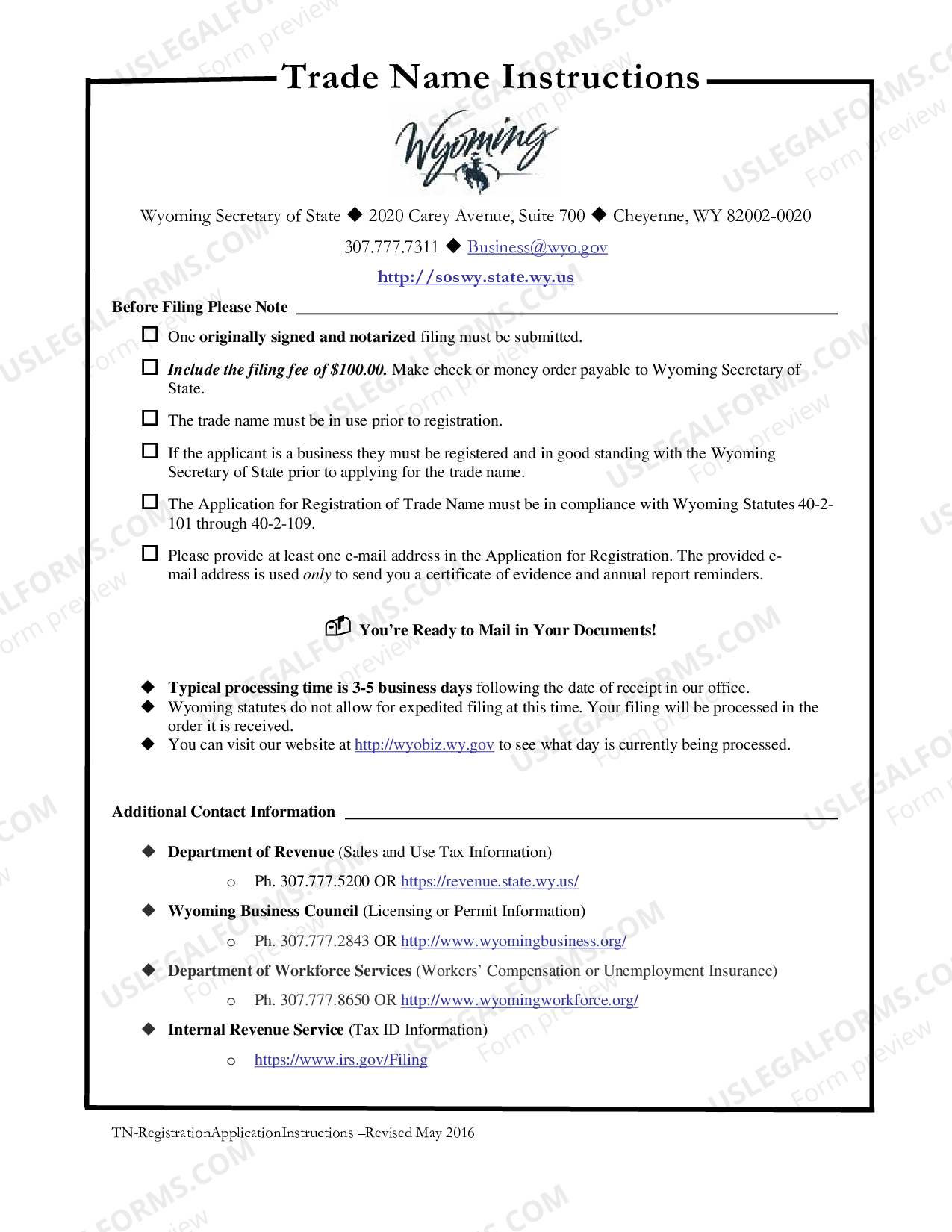 Wyoming Application for Registration of Trade Name - Wyoming Dba | US ...