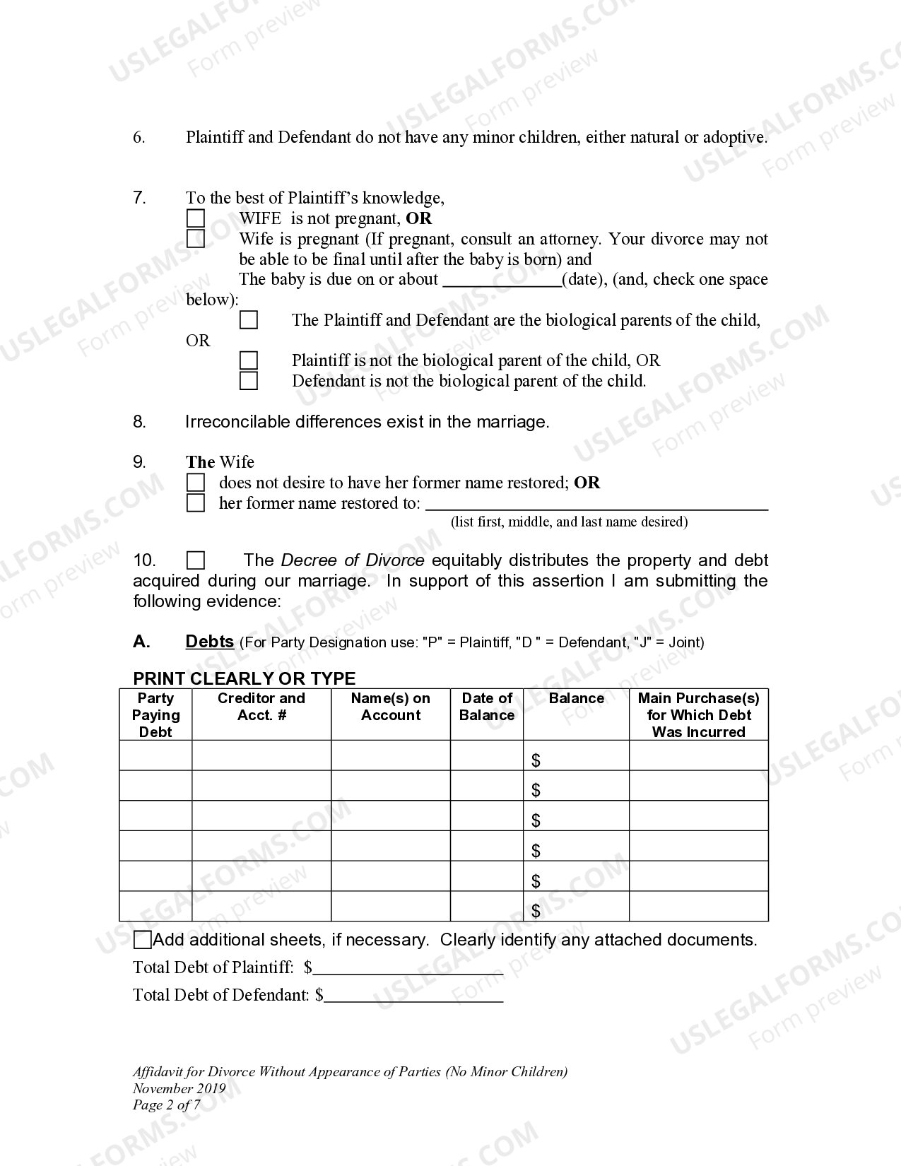 Affidavit Divorce Appearance With Decree Without | US Legal Forms