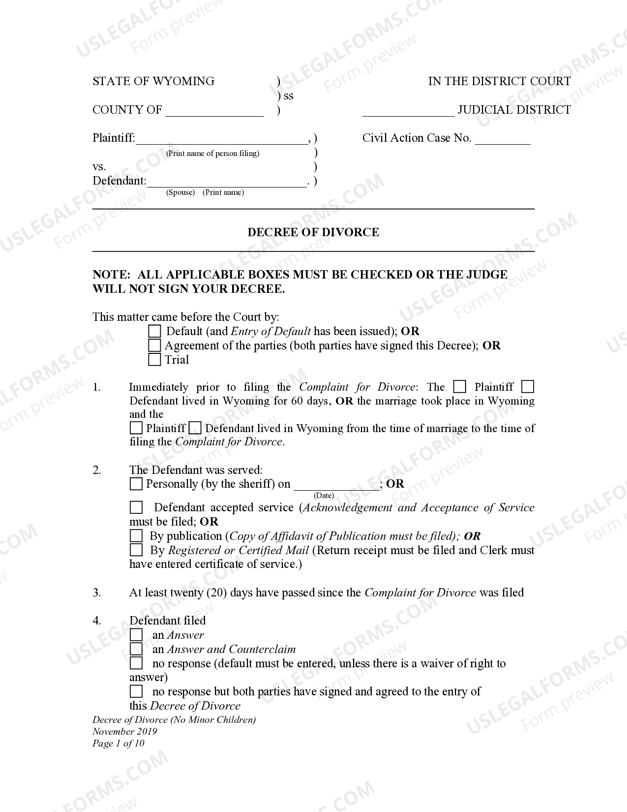 Wyoming Decree of Divorce | US Legal Forms